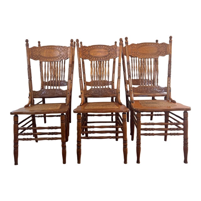 Early 20th Century Antique Larkin Tiger Oak Press Back Cane Dining Room ...