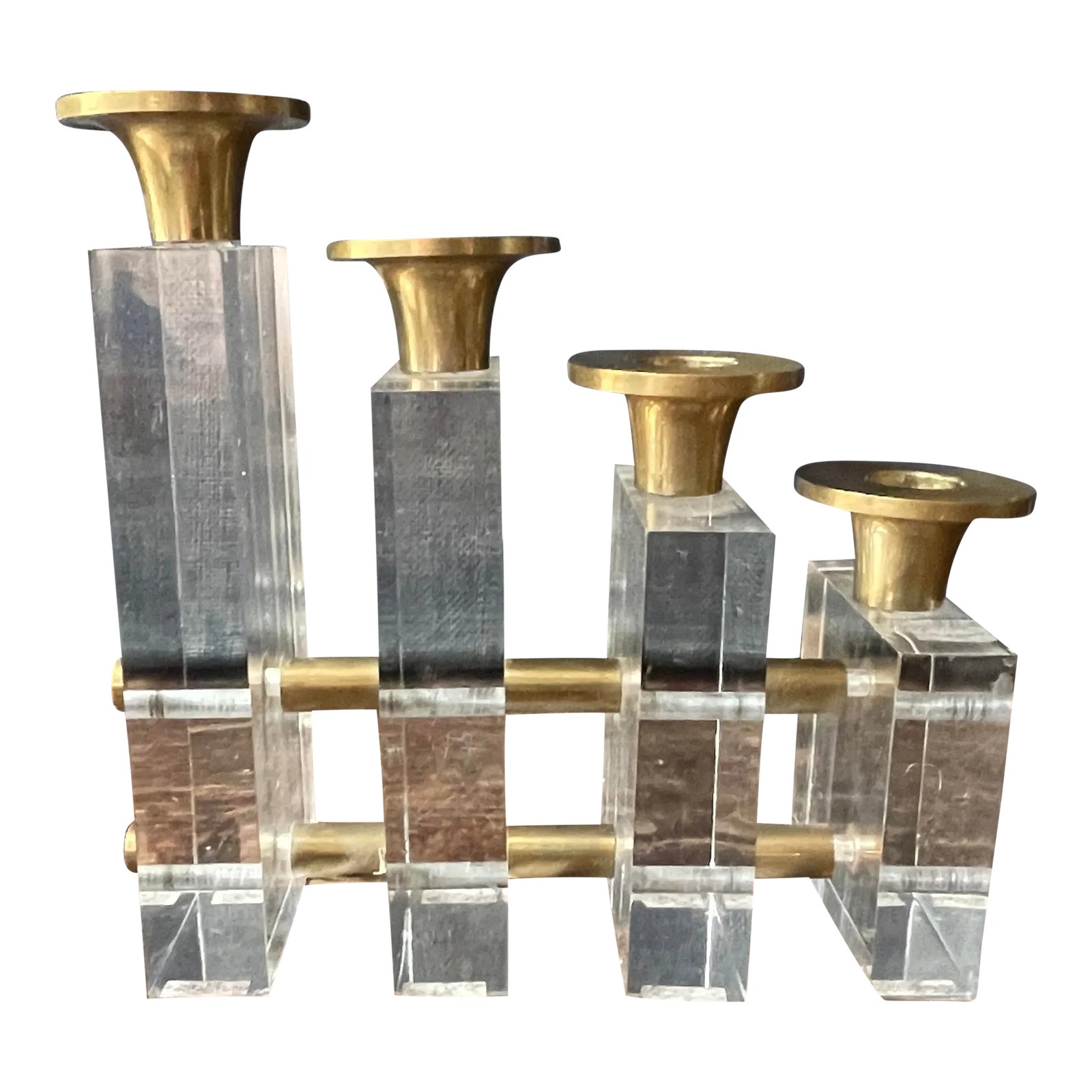 Mid 20th Century Charles Hollis Jones Brass and Lucite Candelabra ...