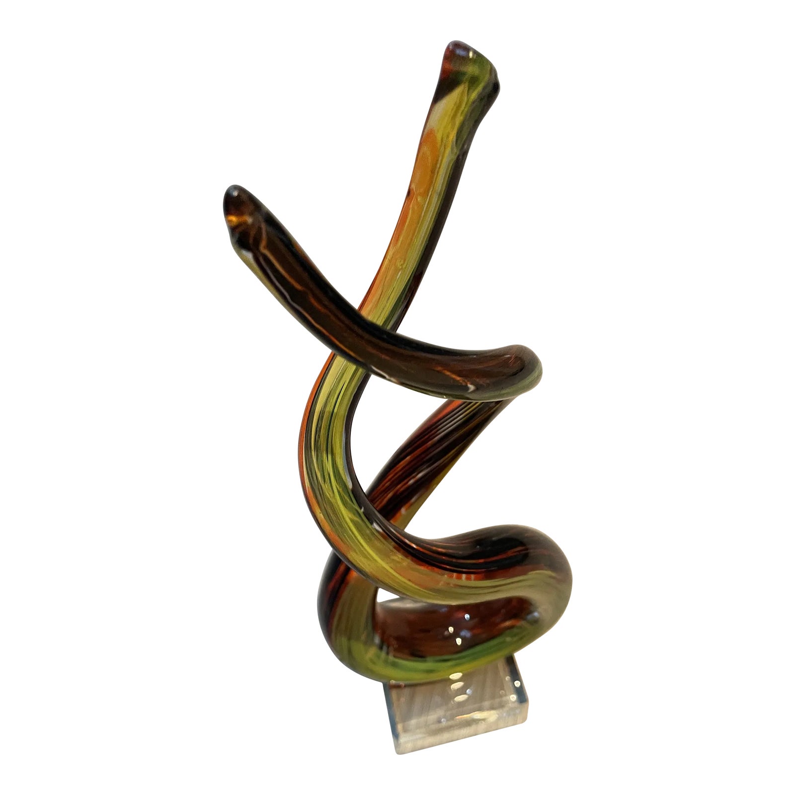 Mid Century Glass Art Sculpture Multi Color Swirl | Chairish