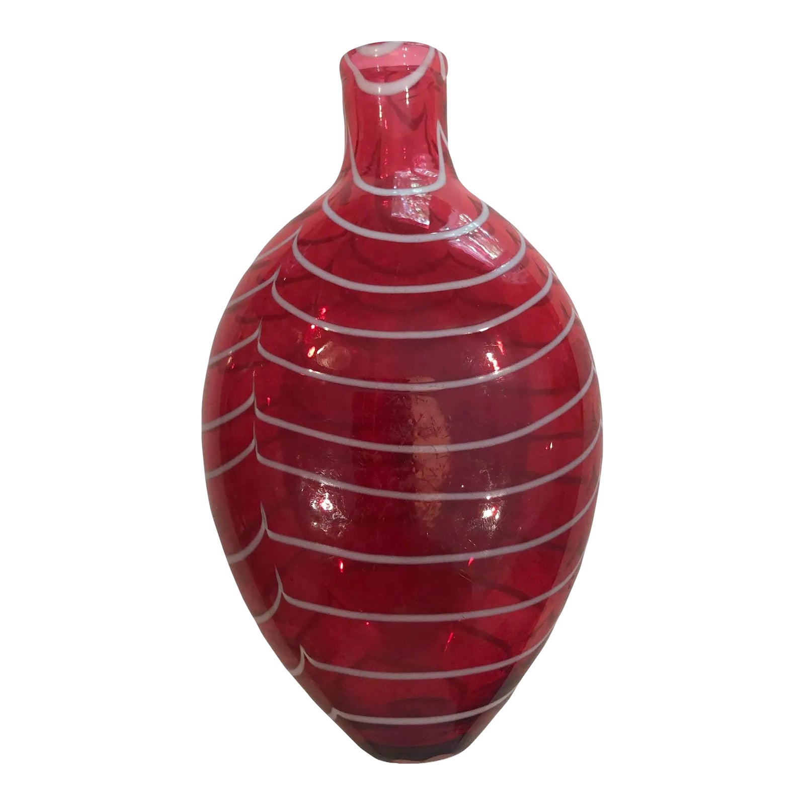 Red Nailsea Glass Pocket Flask | Chairish
