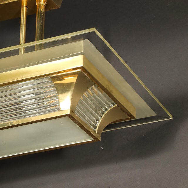 Art Deco Machine Age Polished Brass Glass Rod Chandelier by Petitot ...