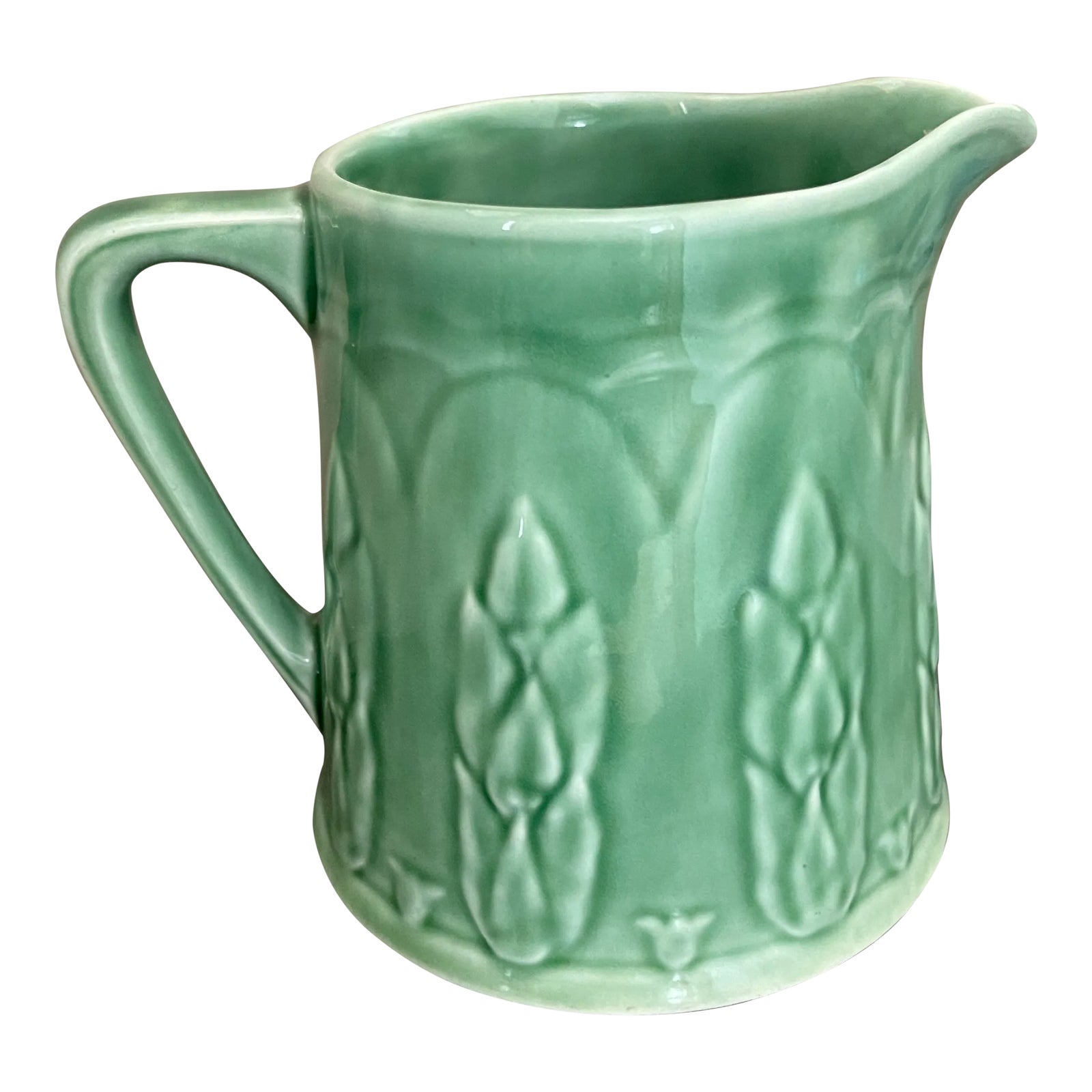 Antique Green Glazed Asparagus Pitcher | Chairish