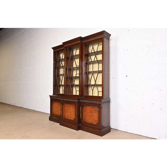 Baker Furniture Georgian Carved Mahogany Breakfront Bookcase Cabinet ...