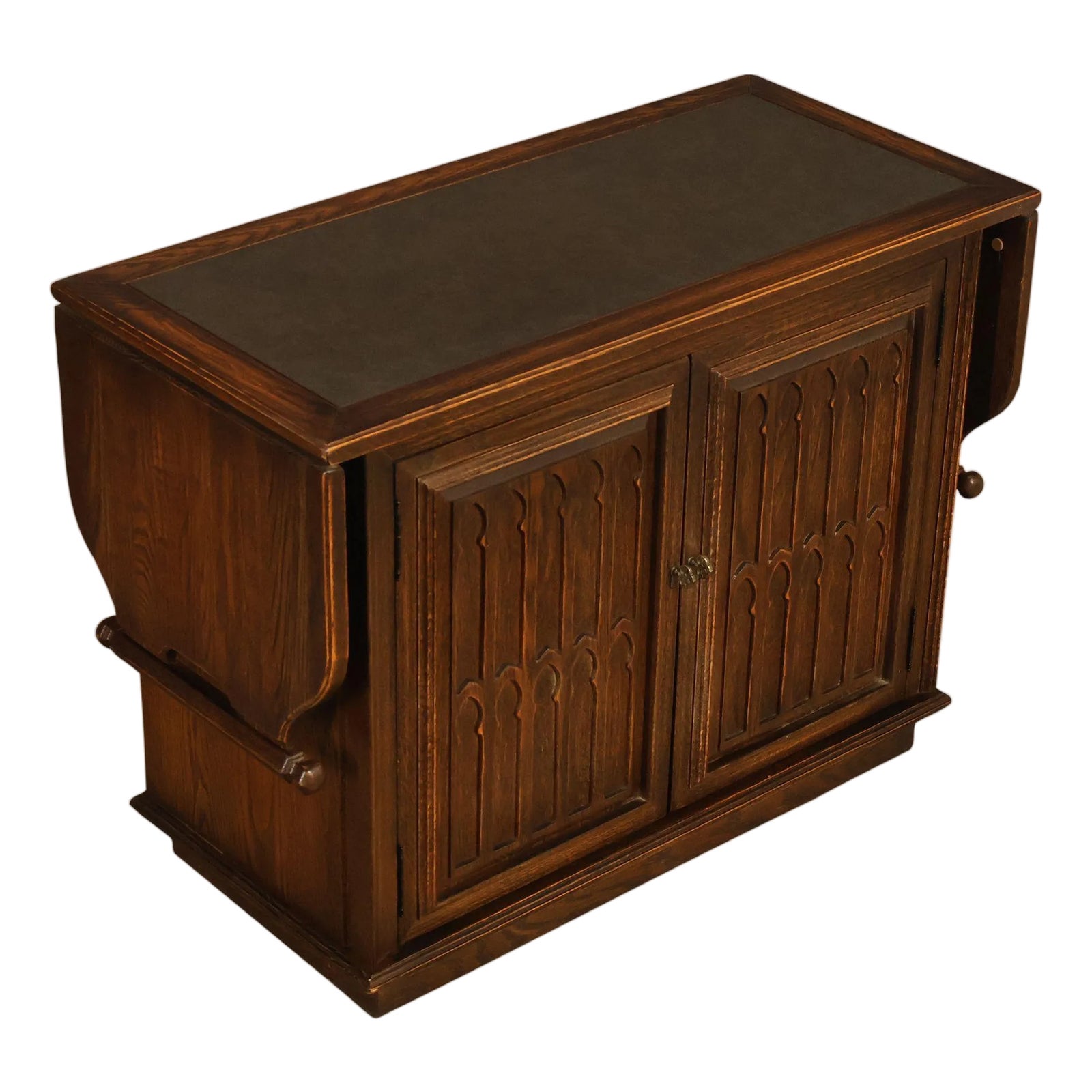 Jamestown Lounge Co. Gothic Revival Vintage Oak Drop-Leaf Server | Chairish