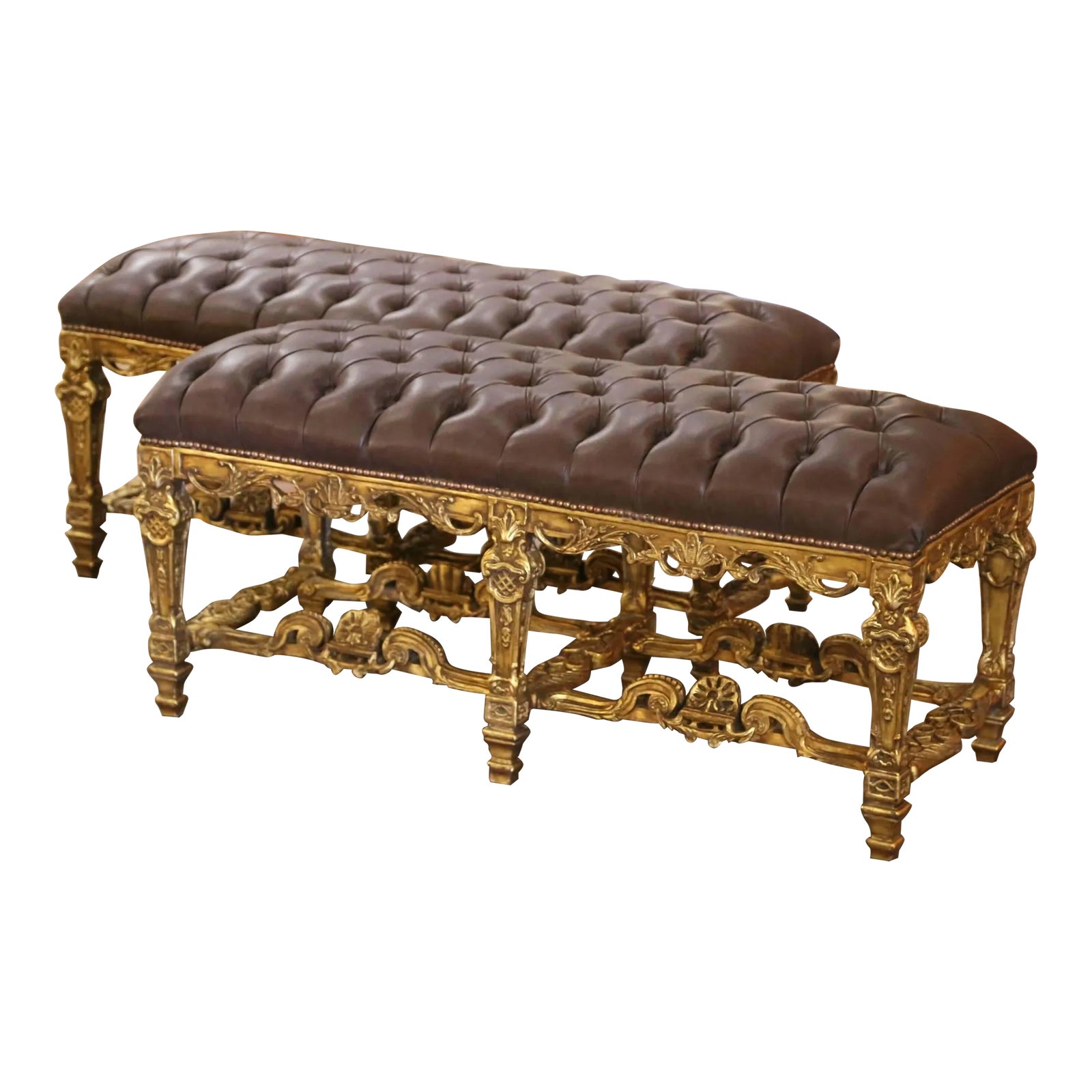 Mid 20th Century Pair of Mid-Century French Louis XIV Carved Giltwood ...
