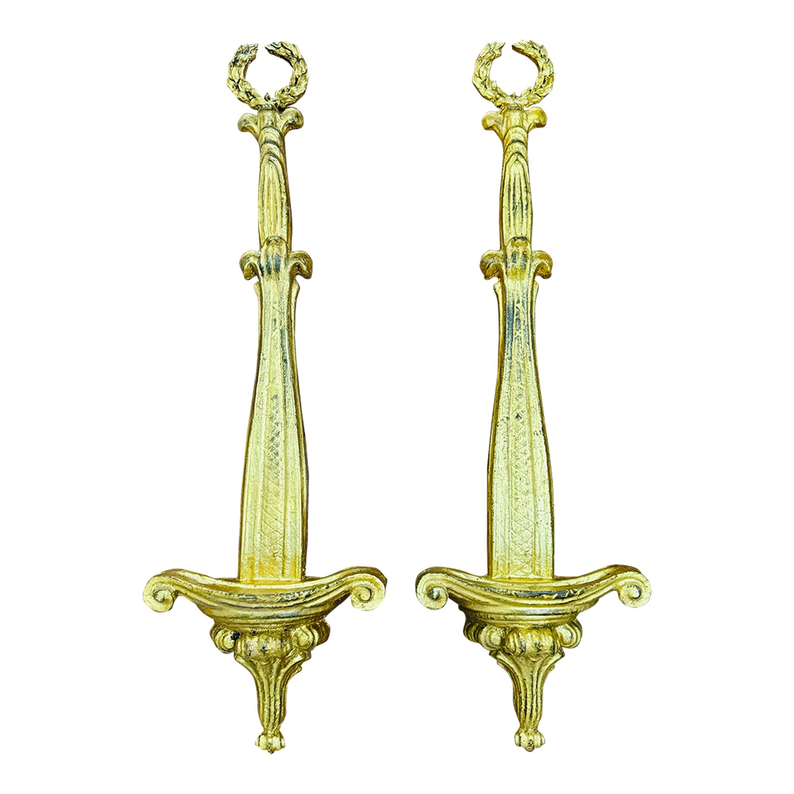 Pair of Late 20th Century Large Gilt Plate Wall Brackets or Sconces ...