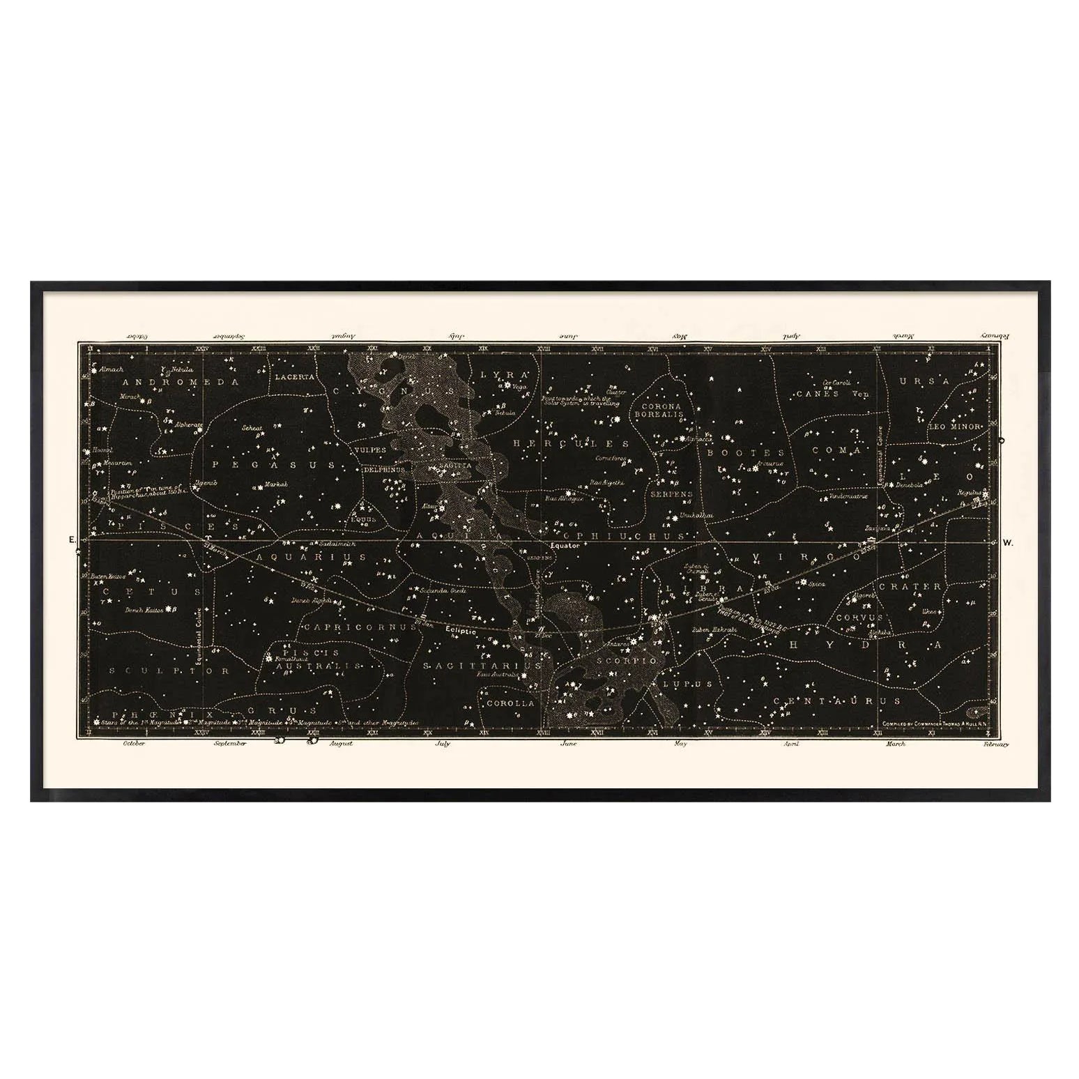 Reproduction Large Black Star Atlas Map Print | Chairish