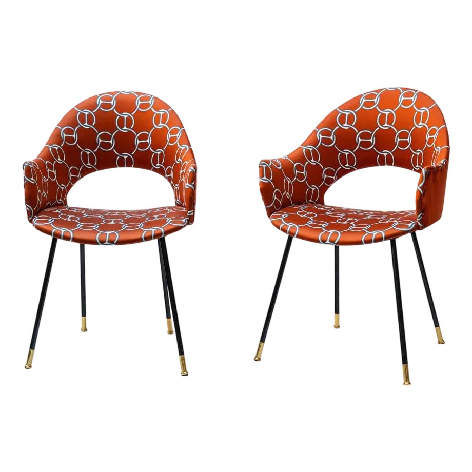 Set of Round Back Chairs Upholstered in Hermes Fabric, 1970s | Chairish