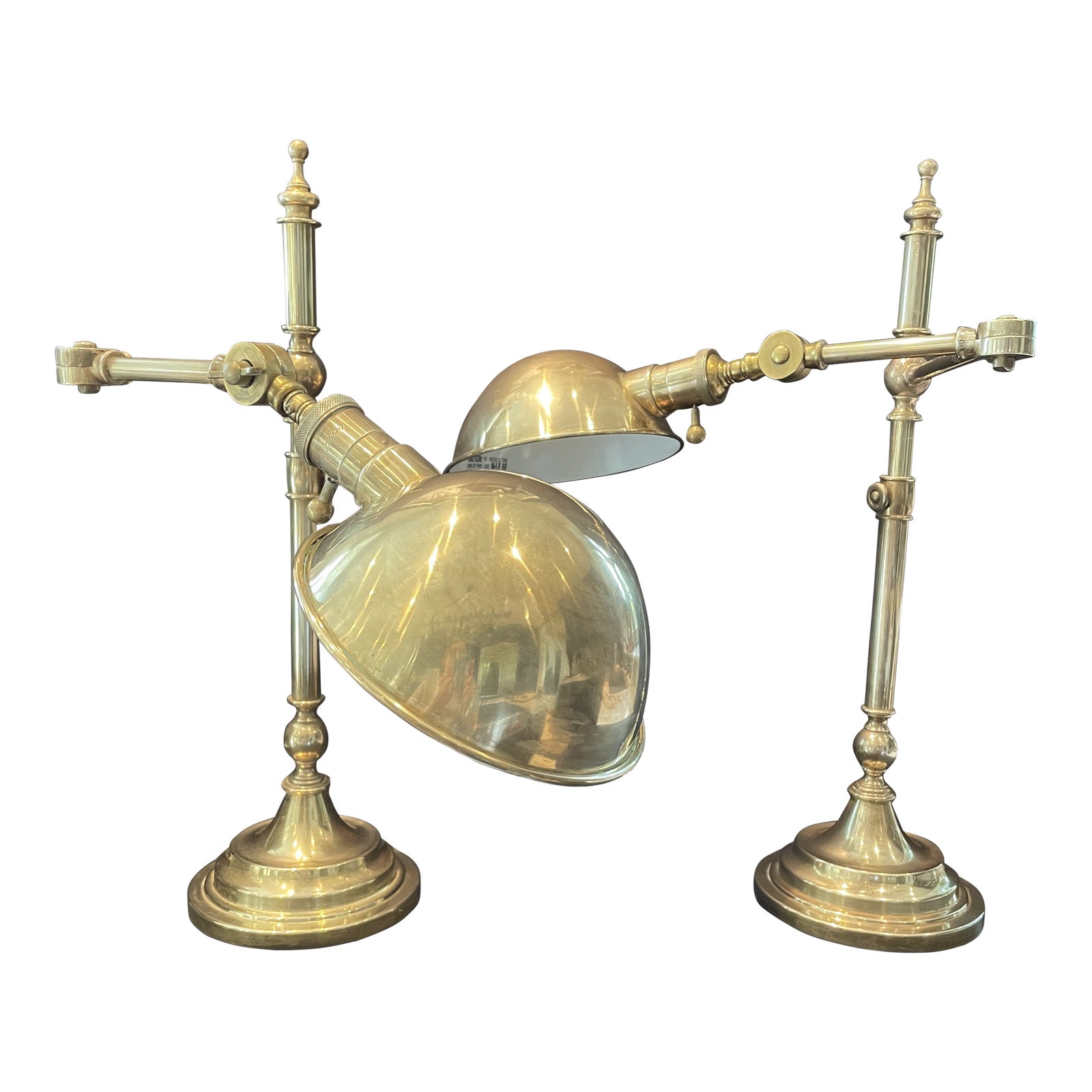 Pair of Adjustable Brass Table Library Lamps | Chairish