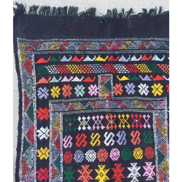 Moroccan Vintage North African Black Tribal Kilim Rug | Chairish