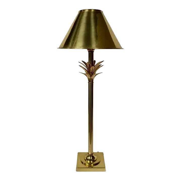 Hollywood Regency Tall Brass Palm Tree Candlestick Table Lamp | Chairish