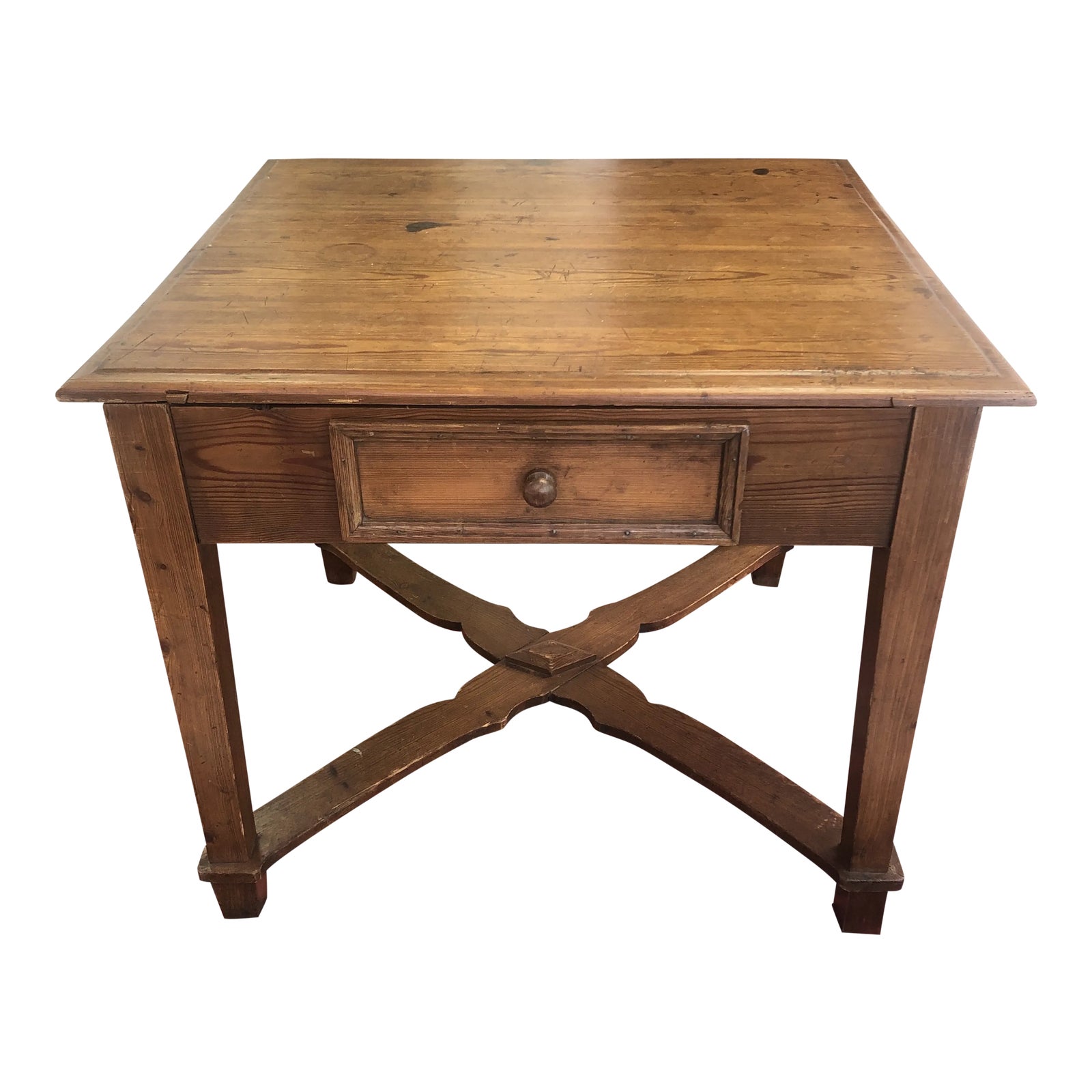 Antique 1900 Continental Heart Pine Work Table | Chairish