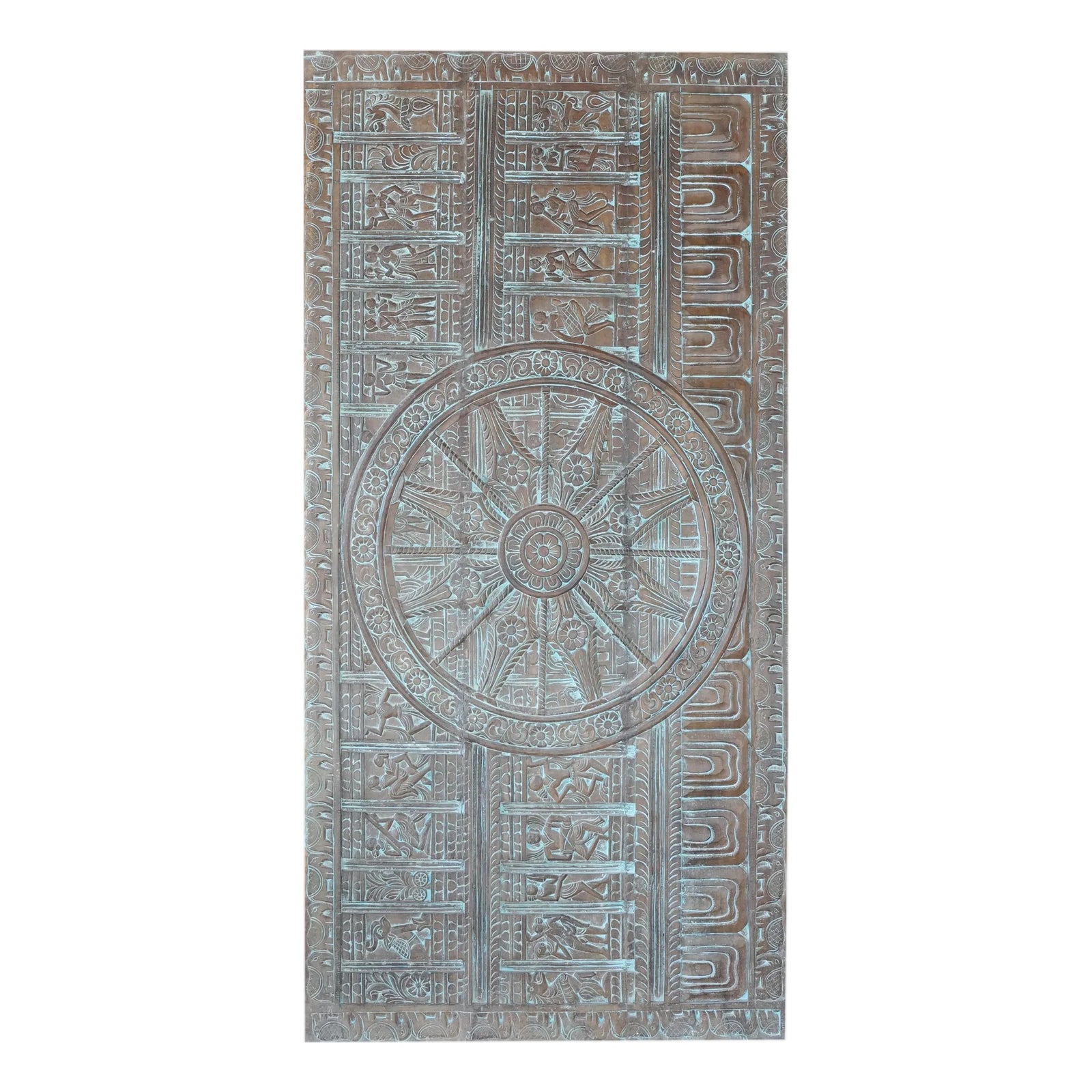 Artisan-Carved Sun Temple Headboard – Vintage Architectural Wall ...
