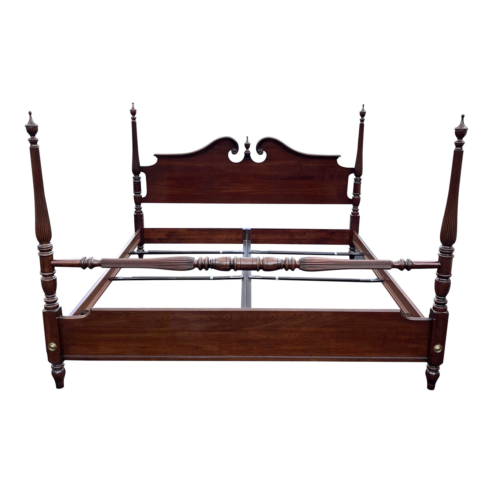 1980s Ethan Allen Georgian Court Cherry King Poster Bed Frame | Chairish