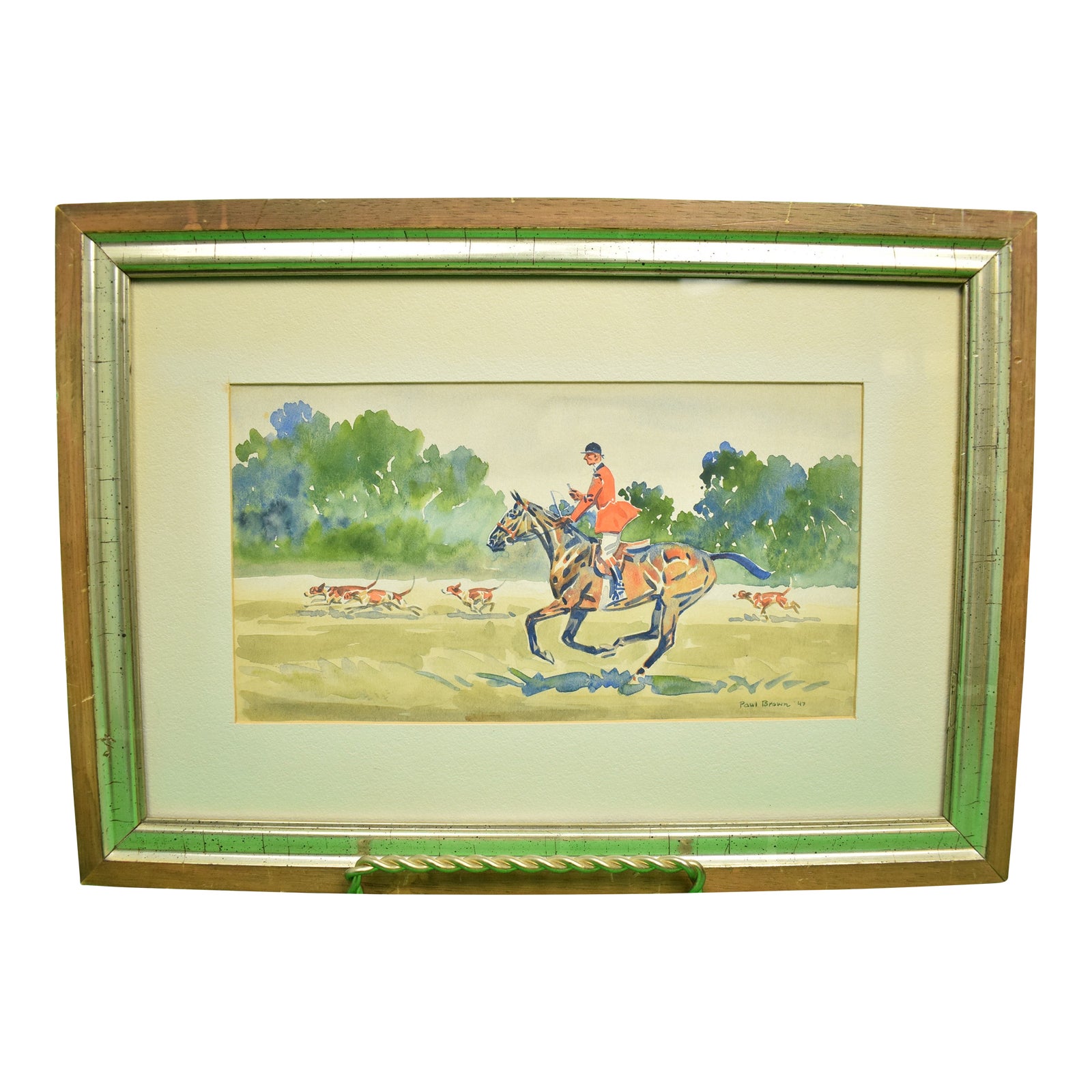 Paul Desmond Brown Huntsman W/ Hounds C1947 Watercolor | Chairish