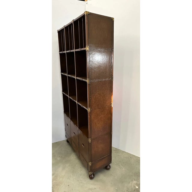 Campaign Style Leather Wrapped Bookcase | Chairish