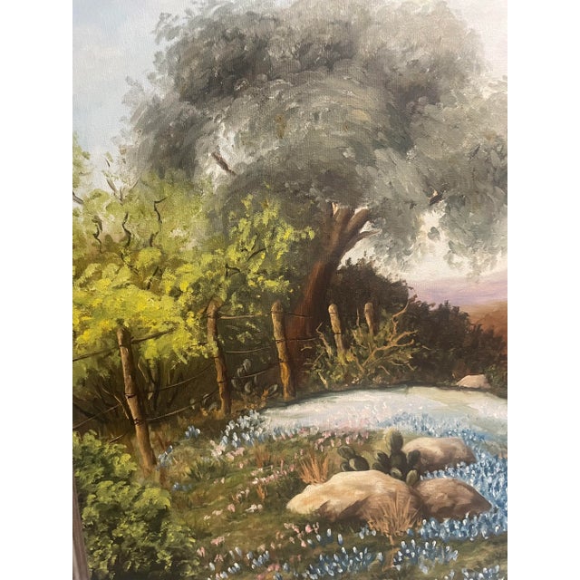 1973 Texas Landscape Bluebonnet Oil Painting on Canvas by Artist ...