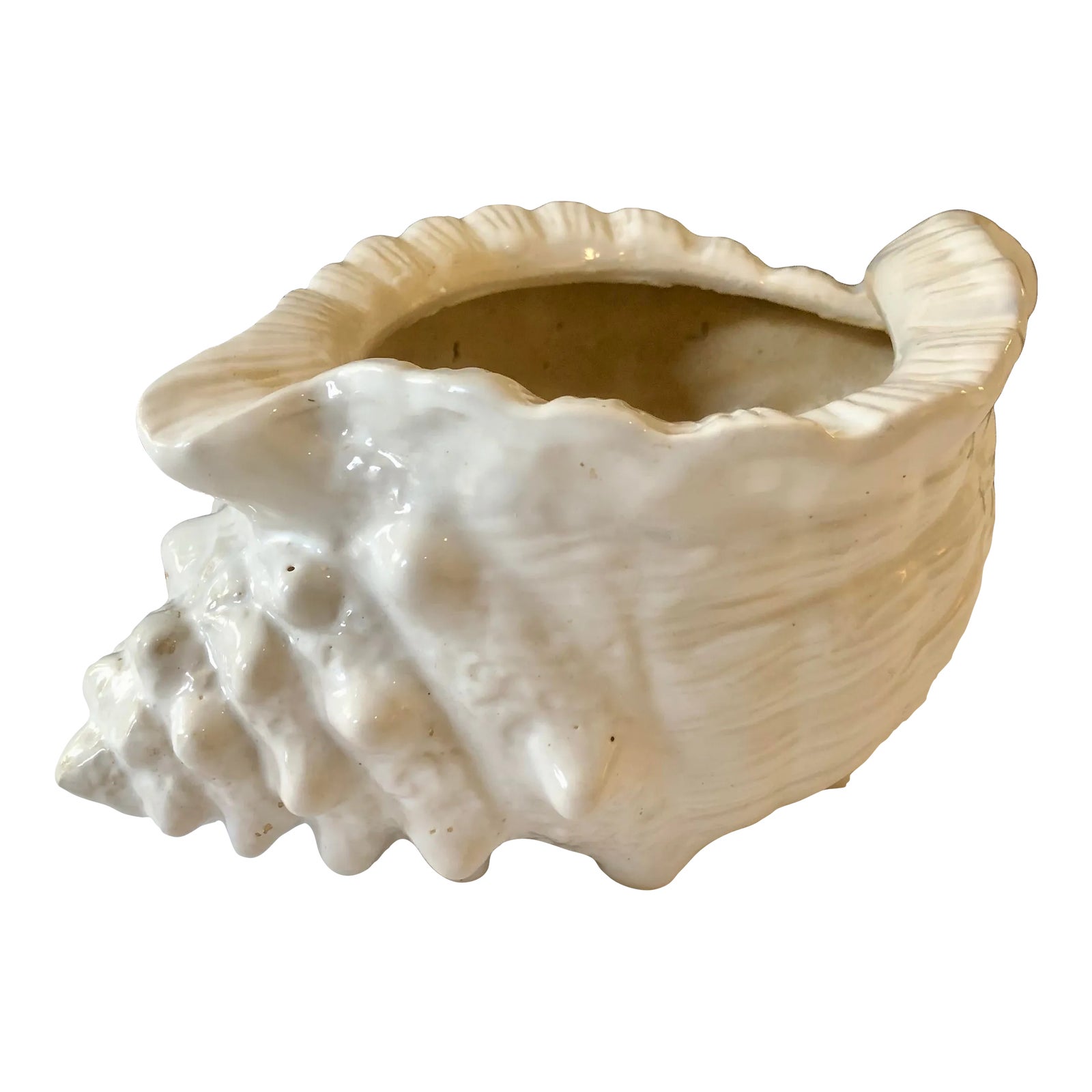 Vintage Coastal Ceramic Conch Shell Cache Pot | Chairish
