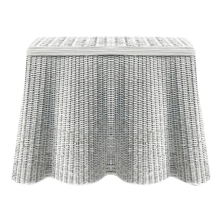 Scalloped Wicker Console Table in White, 48" | Chairish
