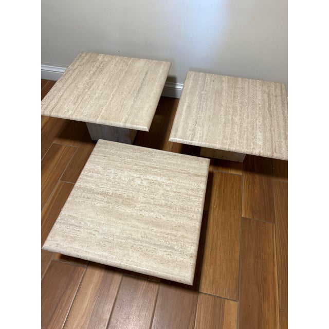 1980s Travertine Marble Nesting Tables Trio | Chairish
