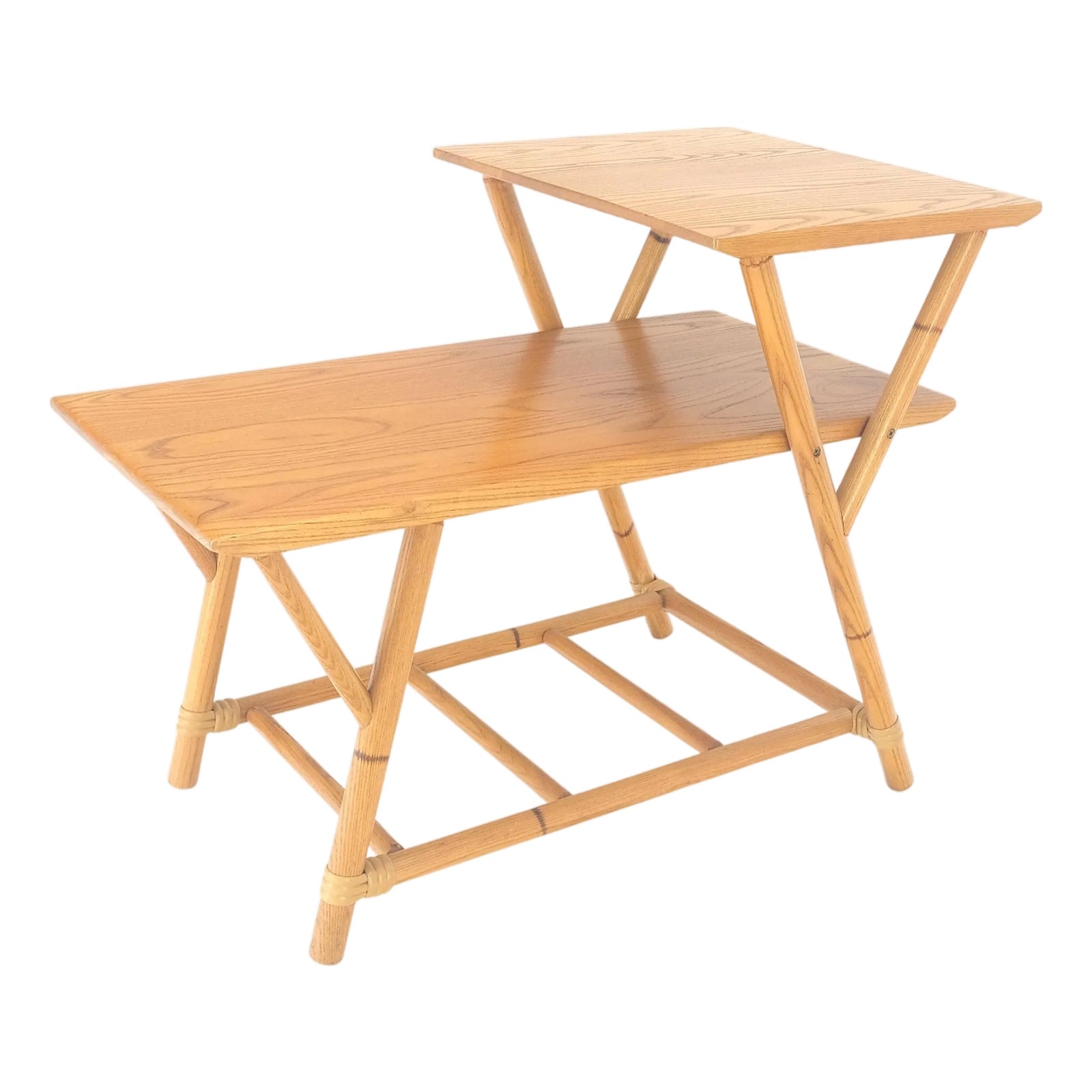 Heywood Wakefield Bamboo Rattan Solid Chestnut Blond Step Table Mid ...