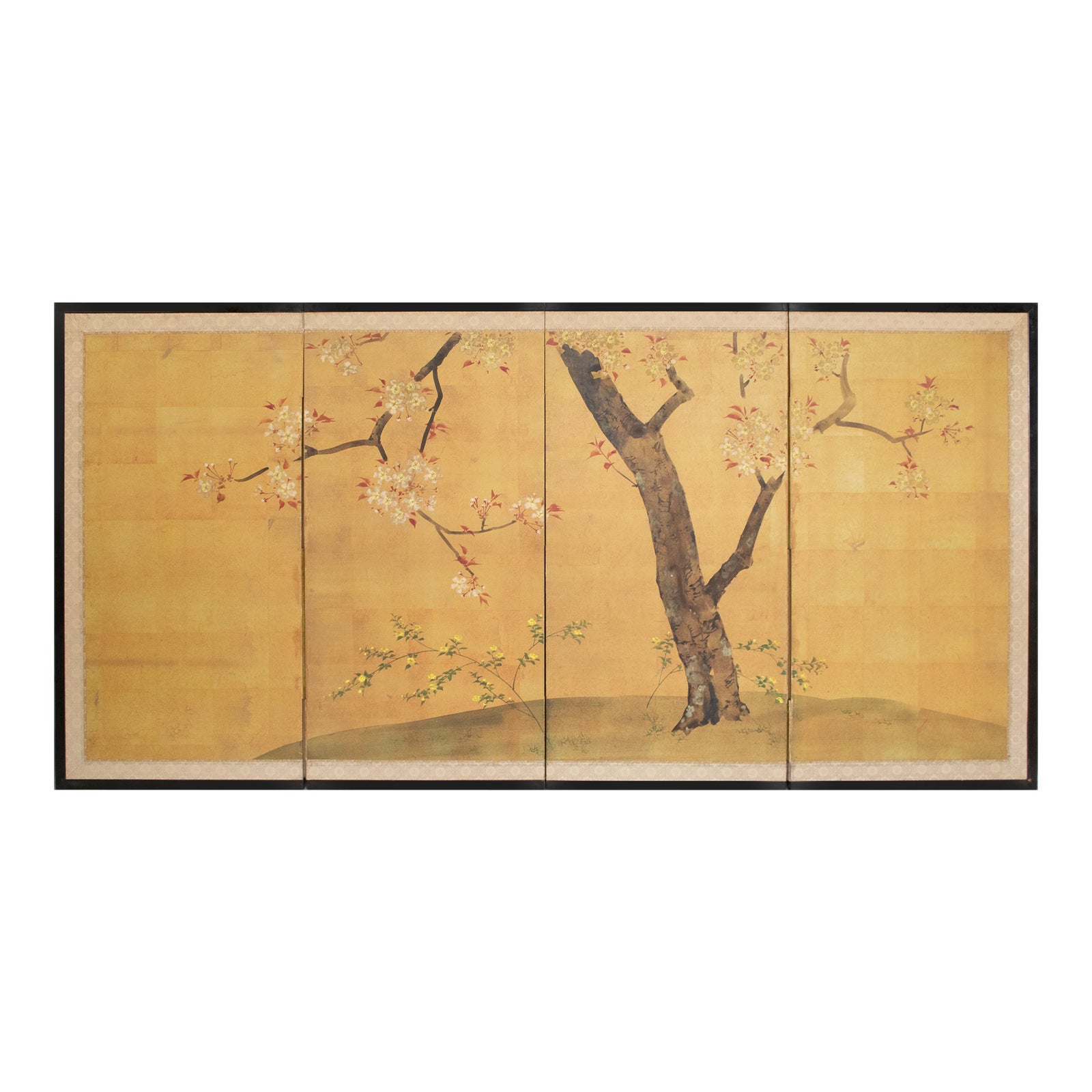 1960s Shōwa Era Japanese Byobu Screen "Blossoming Plum Tree" | Chairish