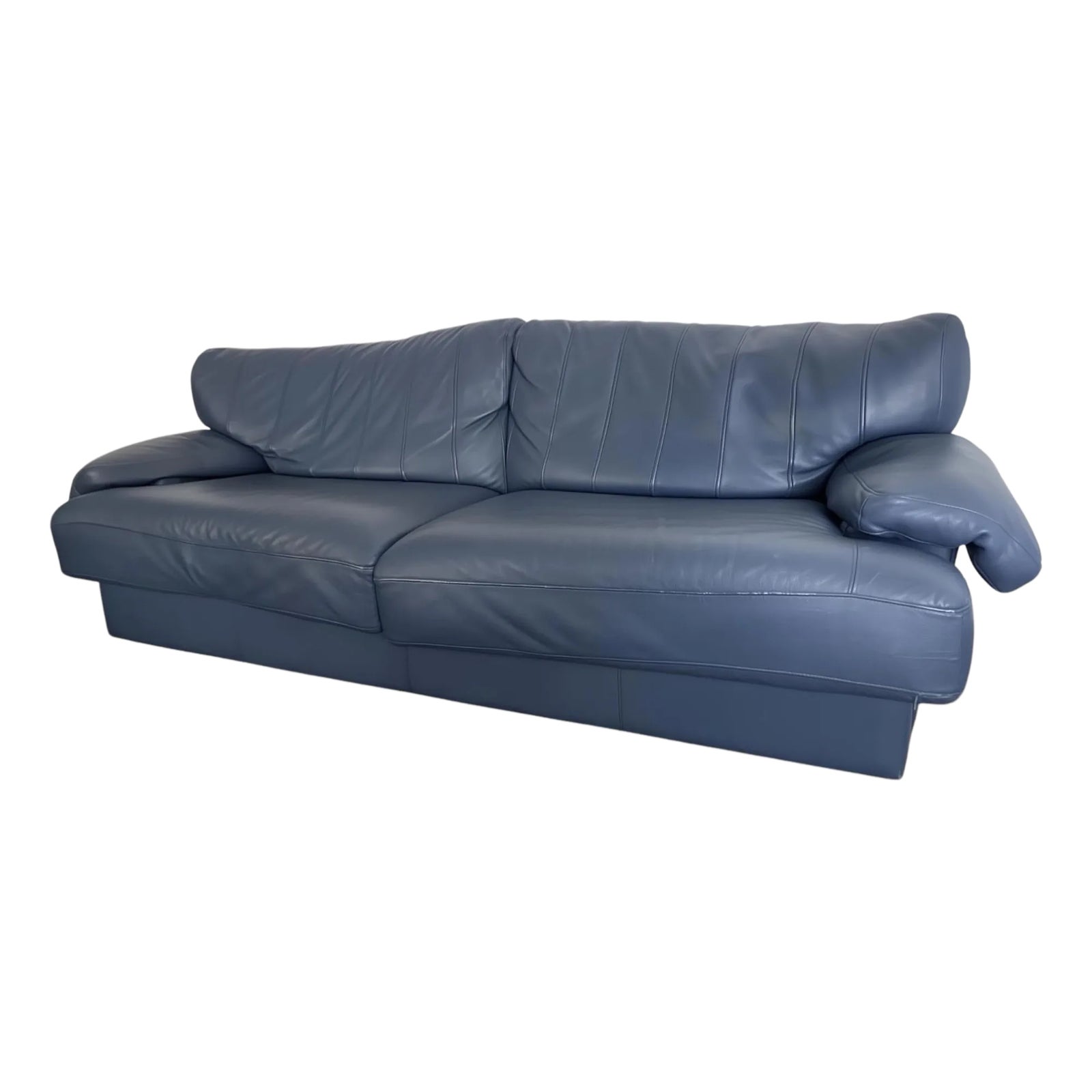 Italian Modern Two-Cushion Sofa in Periwinkle Blue Leather, Circa 1980s ...