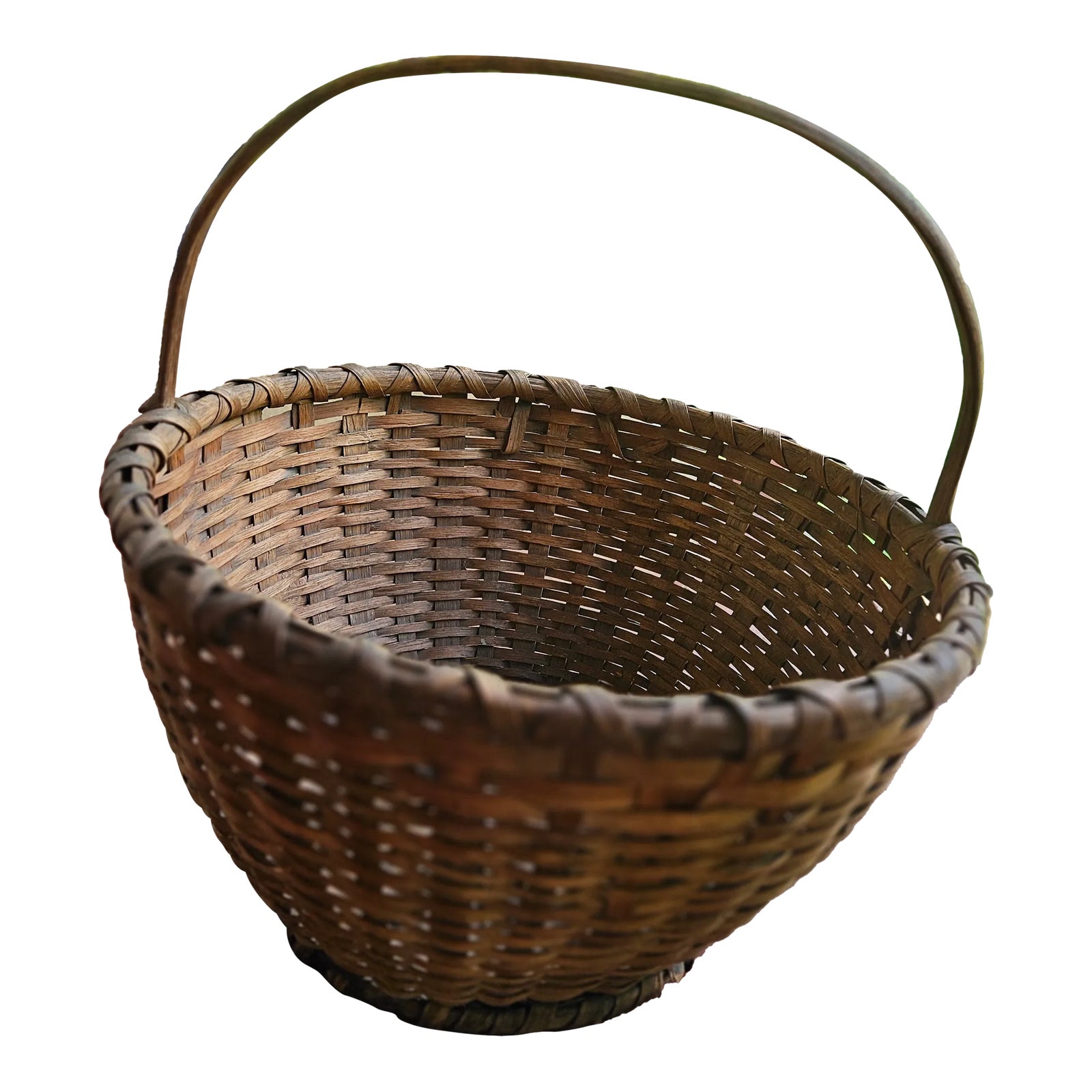 Large 19th Century American Hand Made Ash Splint Farm Basket | Chairish