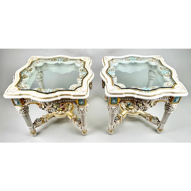Italian Neo Classical Baroque Style Glass Top Carved End or Side Table ...