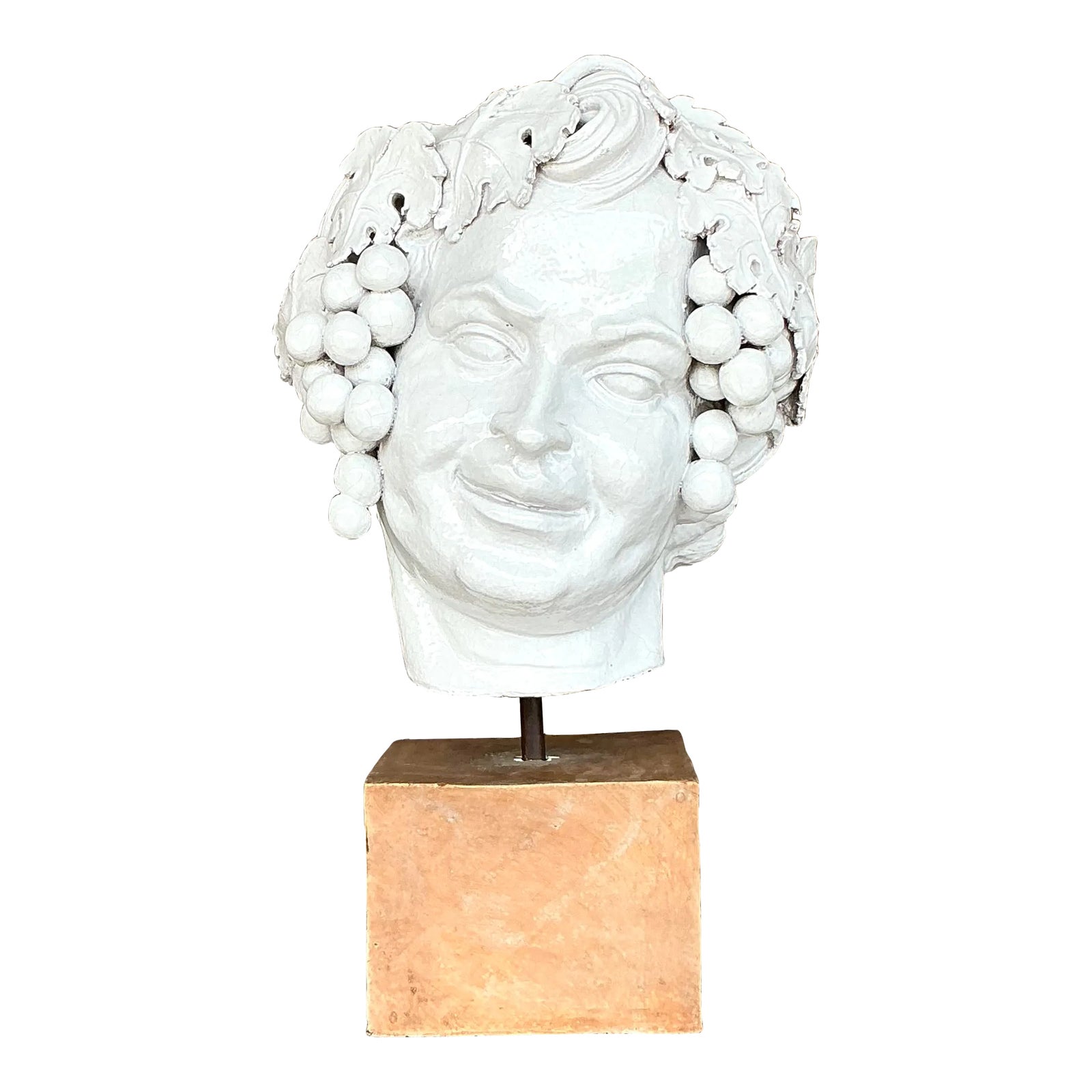 Vintage Boho Glazed Terracotta Bust of Bacchus | Chairish