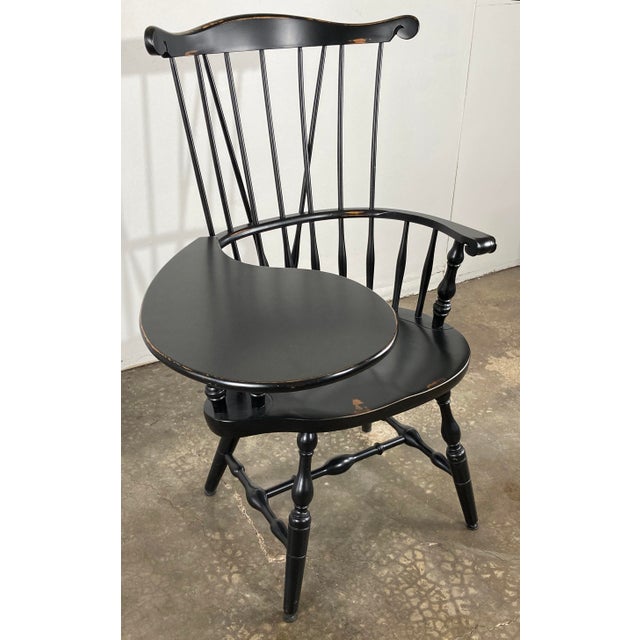 Vintage Black Windsor Style Arm Desk Writing Chair | Chairish