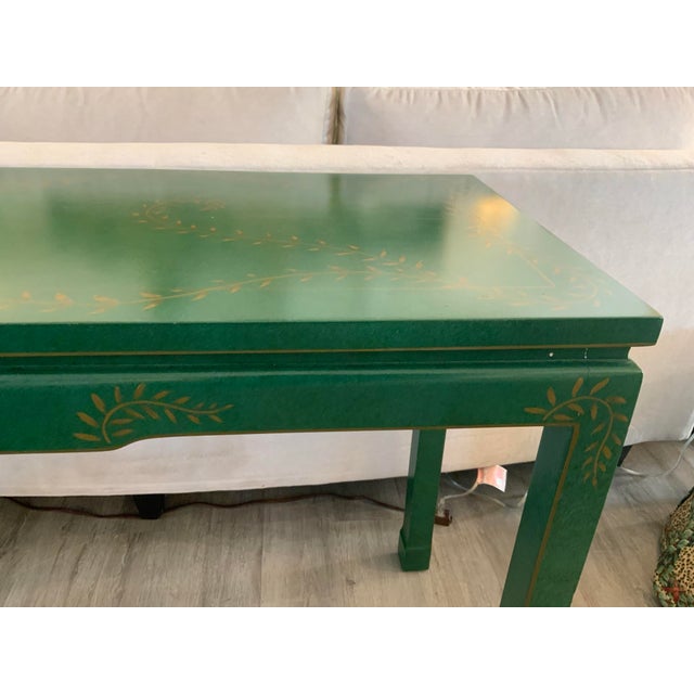 1970s Vintage Green Console Table W/Gold Accents | Chairish