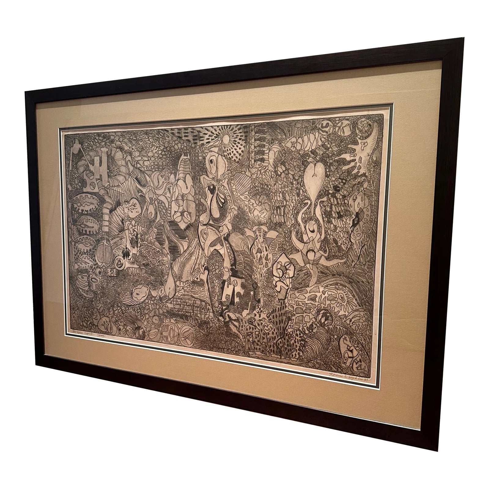 Vintage 1959 Large Original Surrealist Abstract Ink on Paper by ...