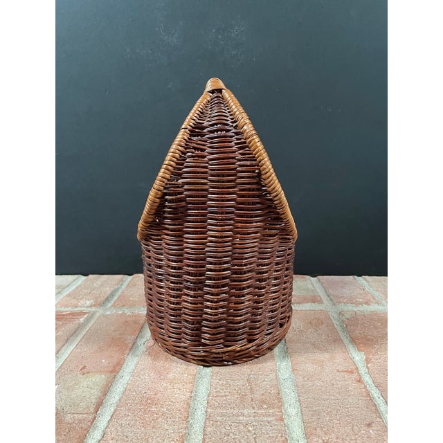 Vintage Boho Woven Brown Rattan & Wicker Basket With Handle | Chairish