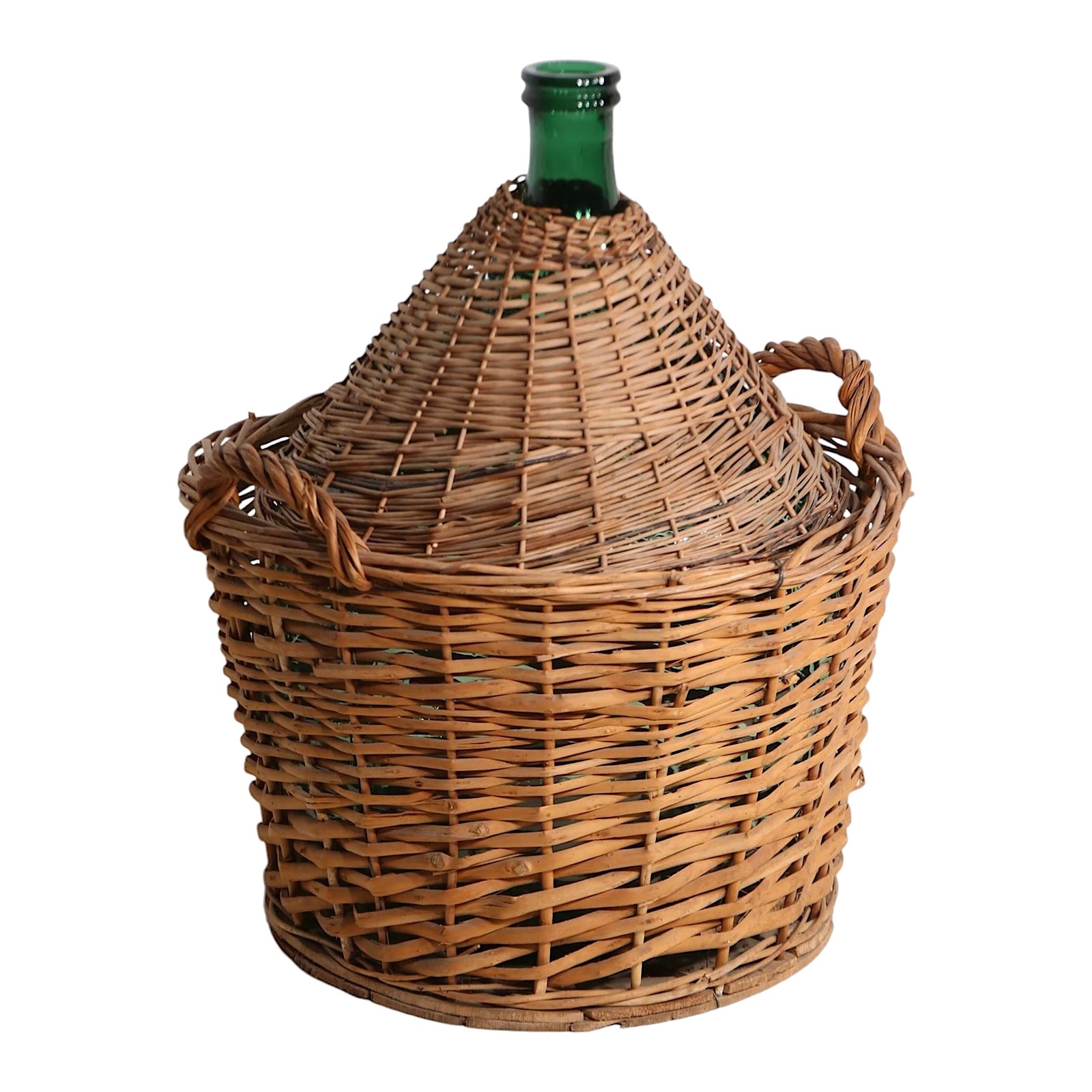 Large French Glass Demijohn in Woven Wicker Basket | Chairish