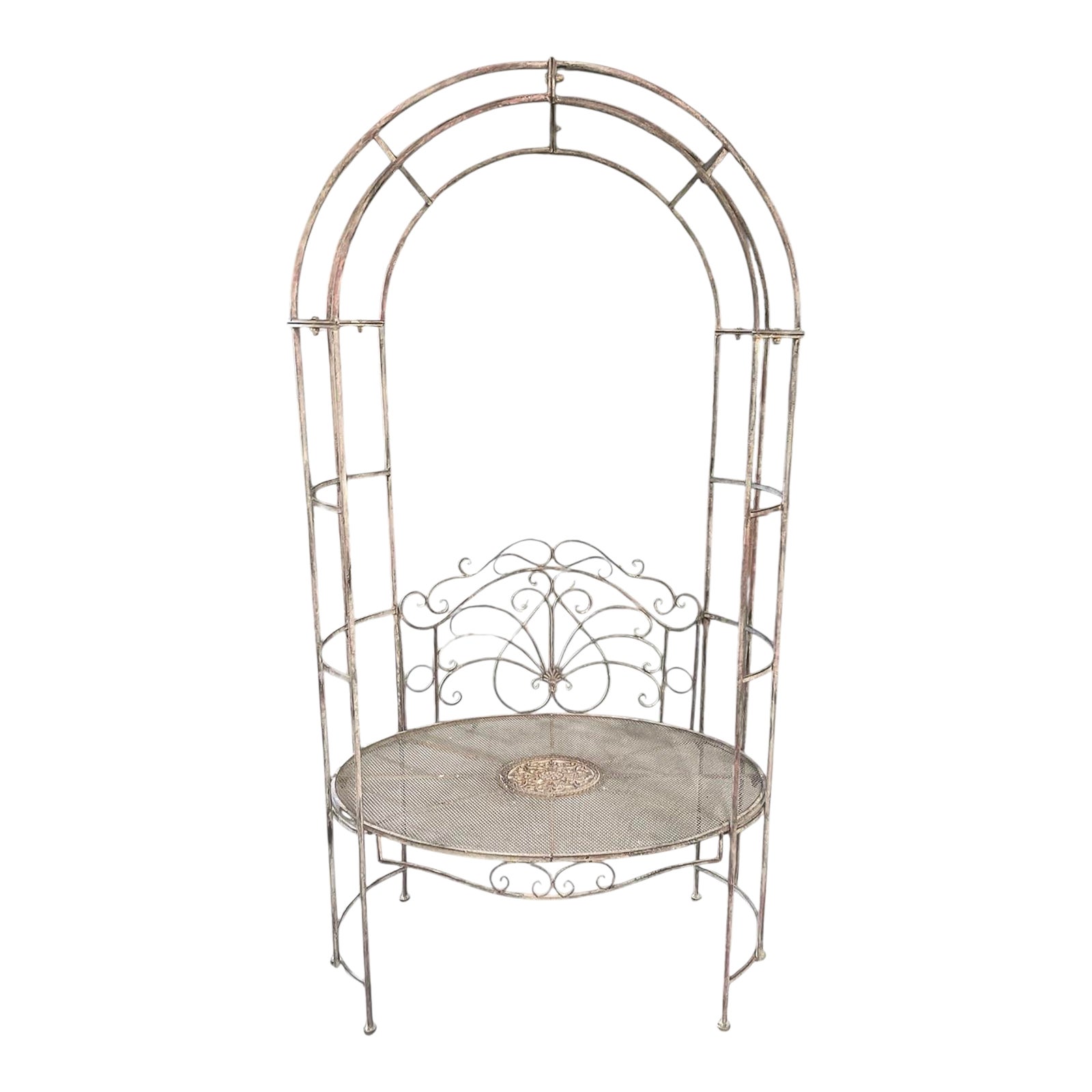 Vintage French Style Wrought Iron Garden Arbor Gate Bench With ...