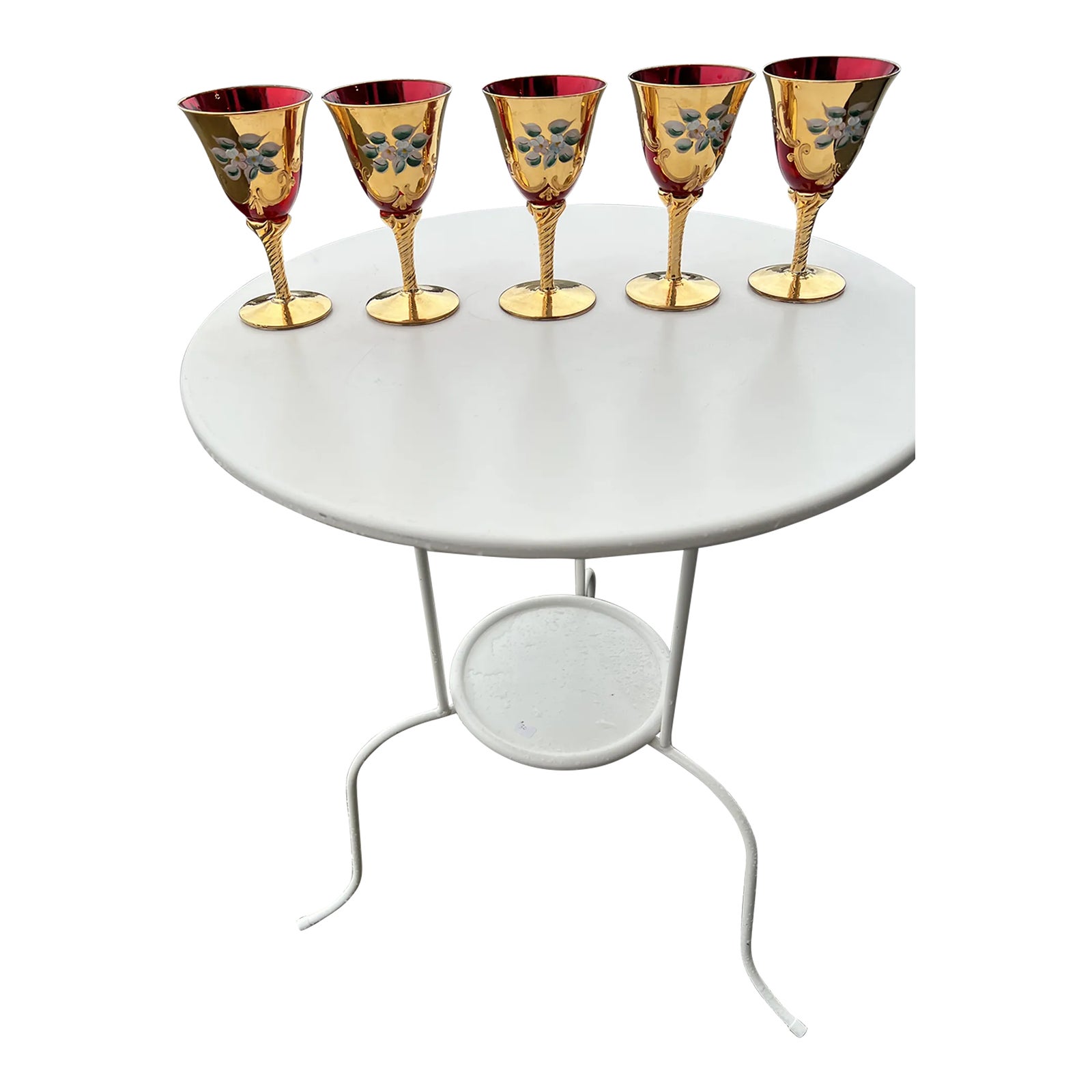 1960s Venetian Murano Style Crystal Ruby Flute Glasses- Set of 5 | Chairish