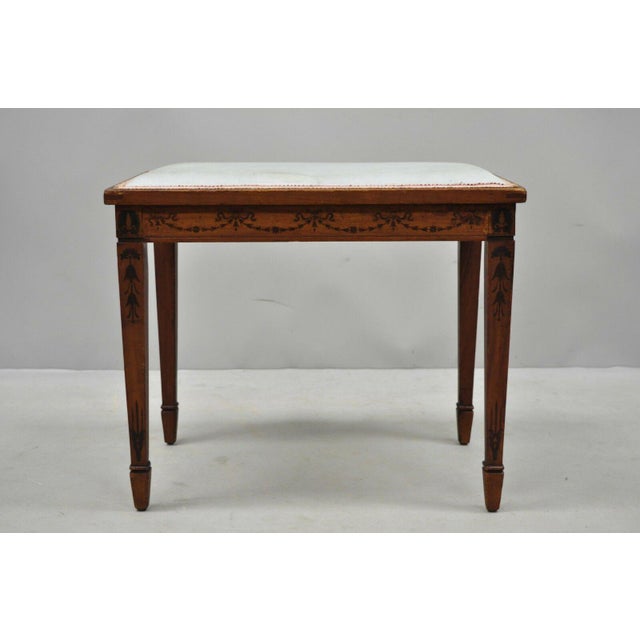 20th Century Neoclassical Bell Flower Inlaid Vanity Bench Seat | Chairish