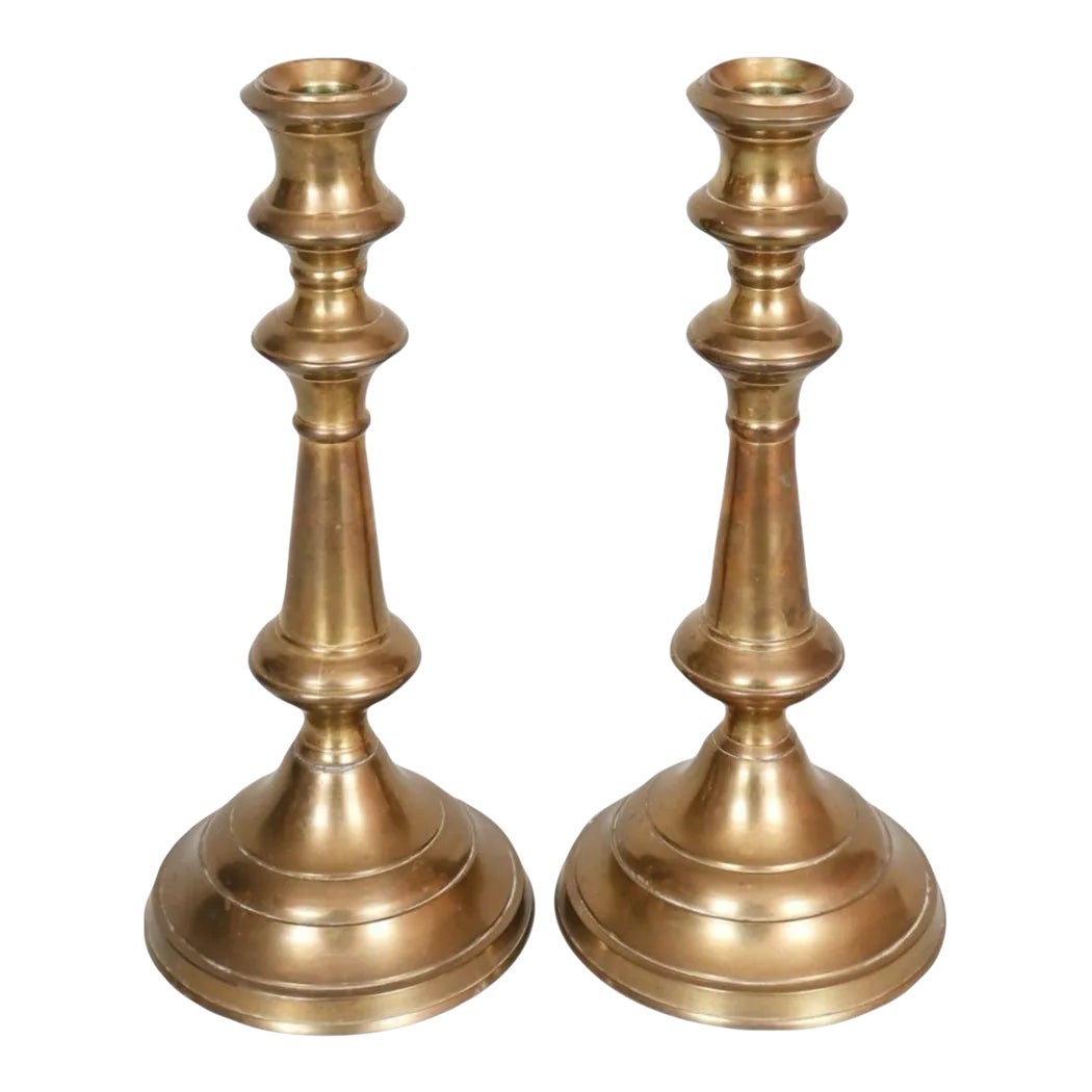 Traditional Brass Baluster Candlestick Holders - a Pair | Chairish