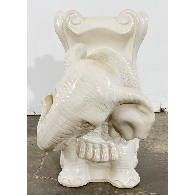 Vintage Ivory Glazed Ceramic Elephant Garden Stool Side Table | Chairish