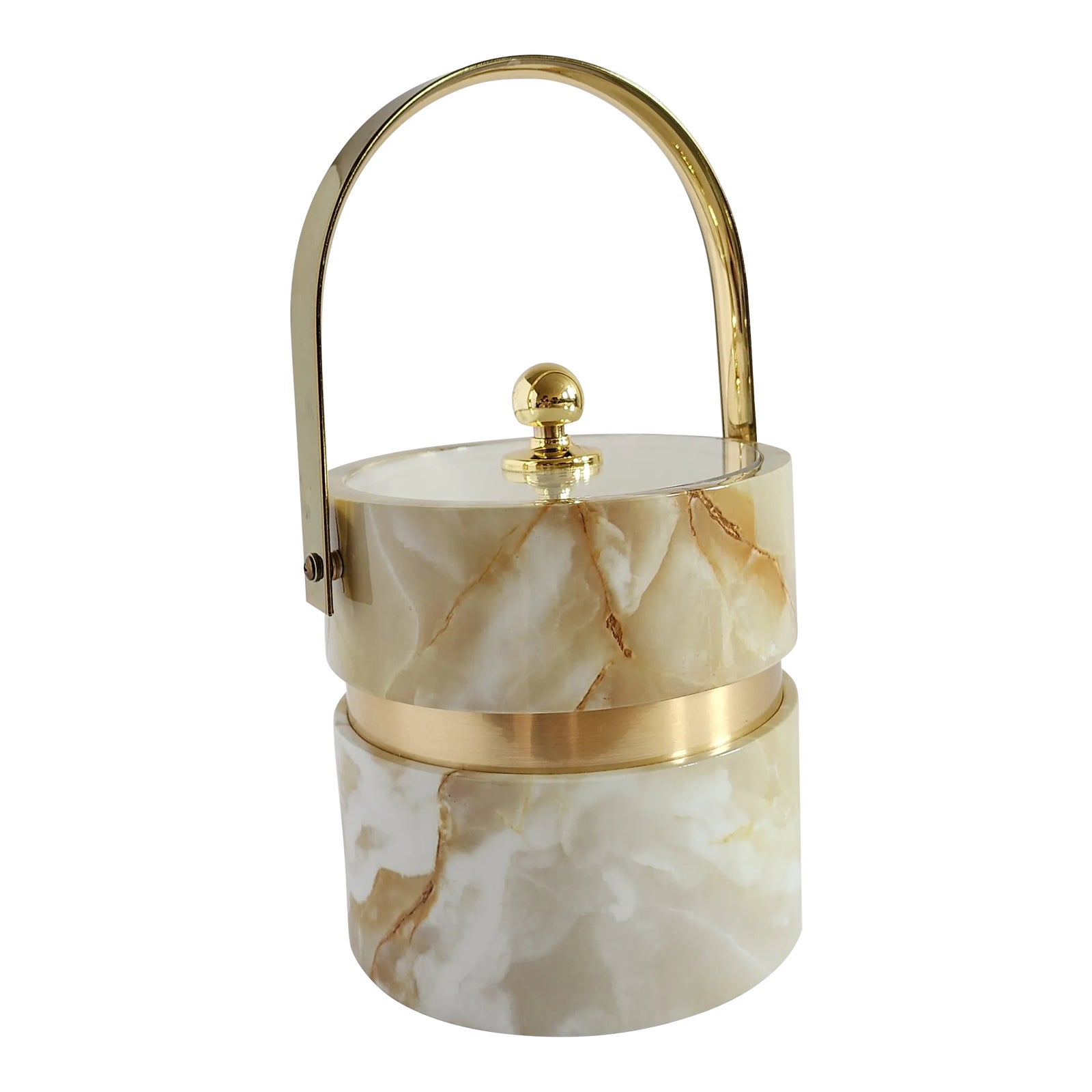 Mid Century Morgan & Co Bucket Brigade Faux Marble Ice Bucket | Chairish