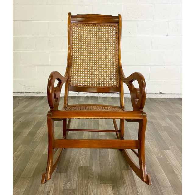 Antique Lincoln Style Caned Maple Rocking Chair | Chairish