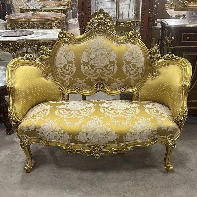 French Rococo Style Tufted Gold Settee | Chairish