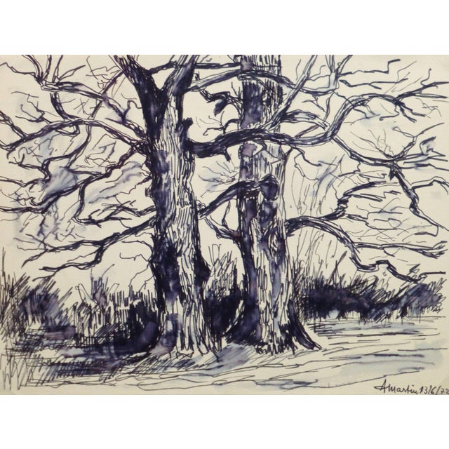 A. Martin, French Pen & Ink - Two Trees | Chairish
