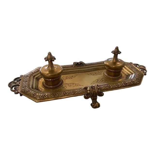 Early 20th Century Brass Victorian Style Ink Well | Chairish