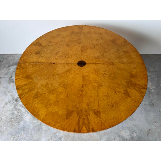 Vintage Milo Baughman Style Burl Wood and Macassar Round Dining Table ...