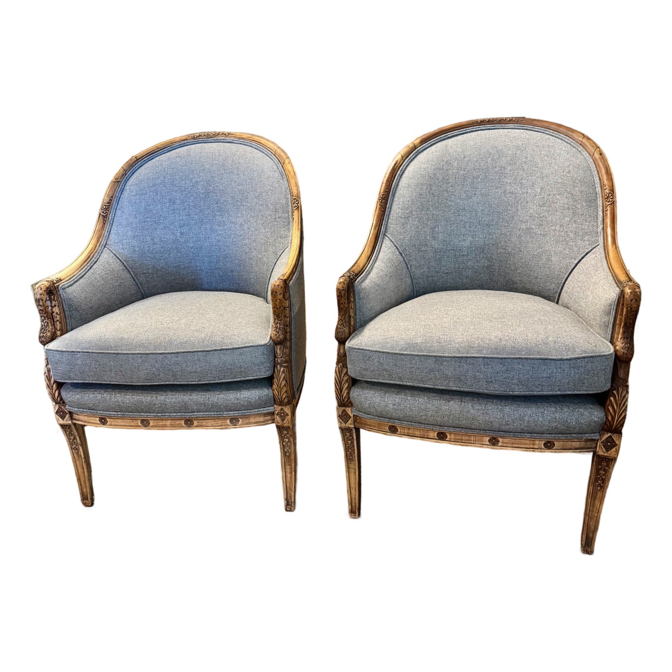 Pair Empire-Style Barrel-Back Bergeres, C. 1935-1940's | Chairish