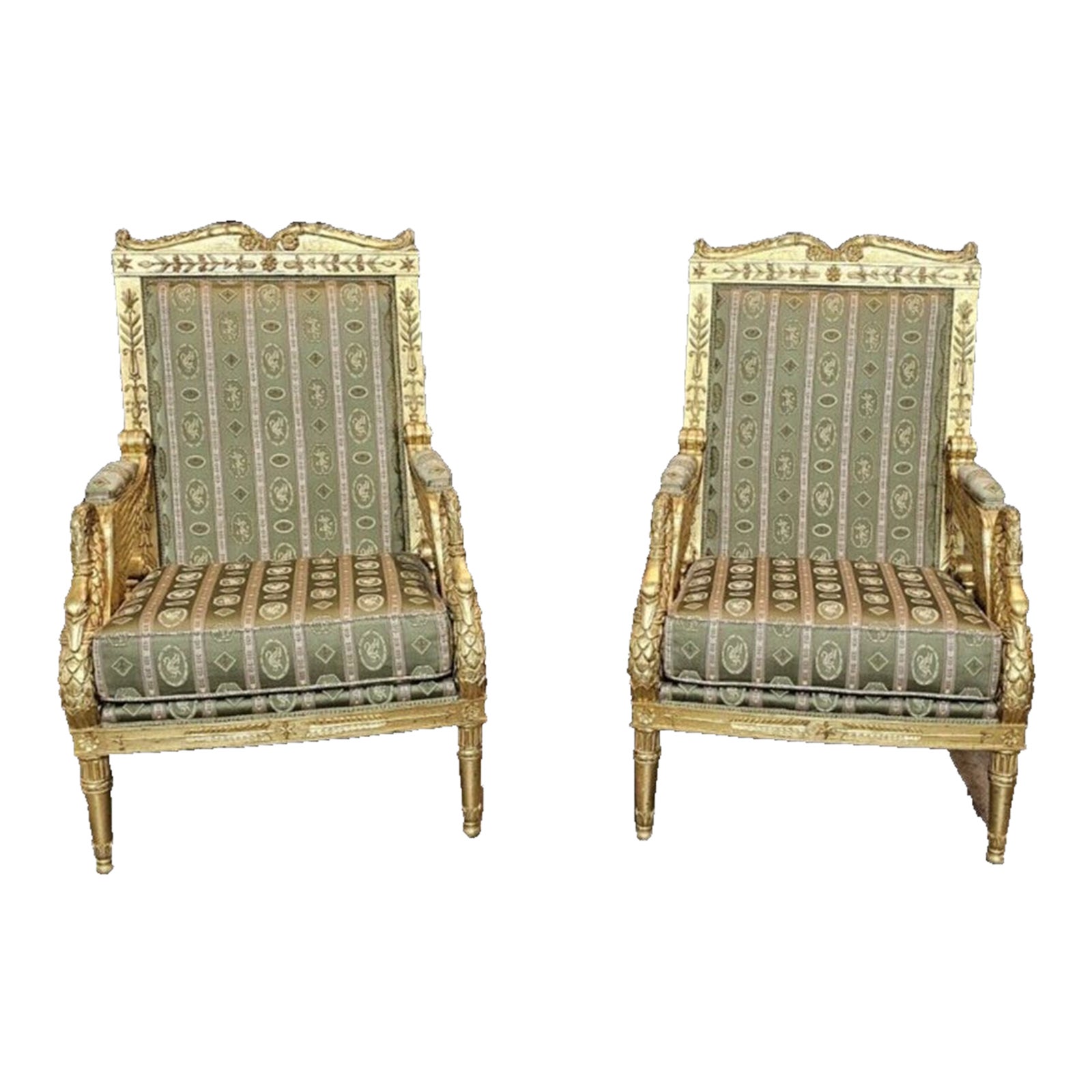 Pair of Early 20th Century Napoleonic Gold Gilt Swan Empire Style Arm ...