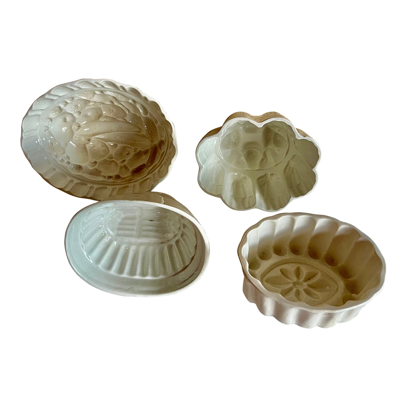 Antique English White Ironstone Pudding Molds, Set of 4 | Chairish
