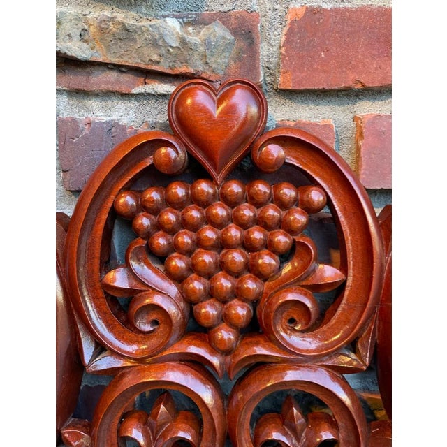 1980s Hand Carved Mahogany Full Size Headboard with Peacocks & Heart ...